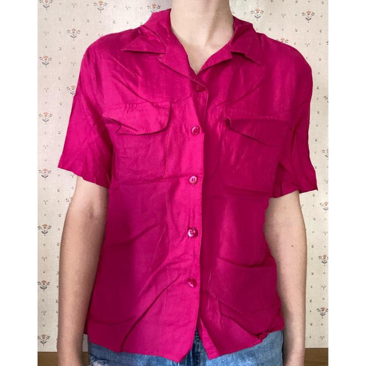 Pink button down shirt with pockets. Size small.... - Depop