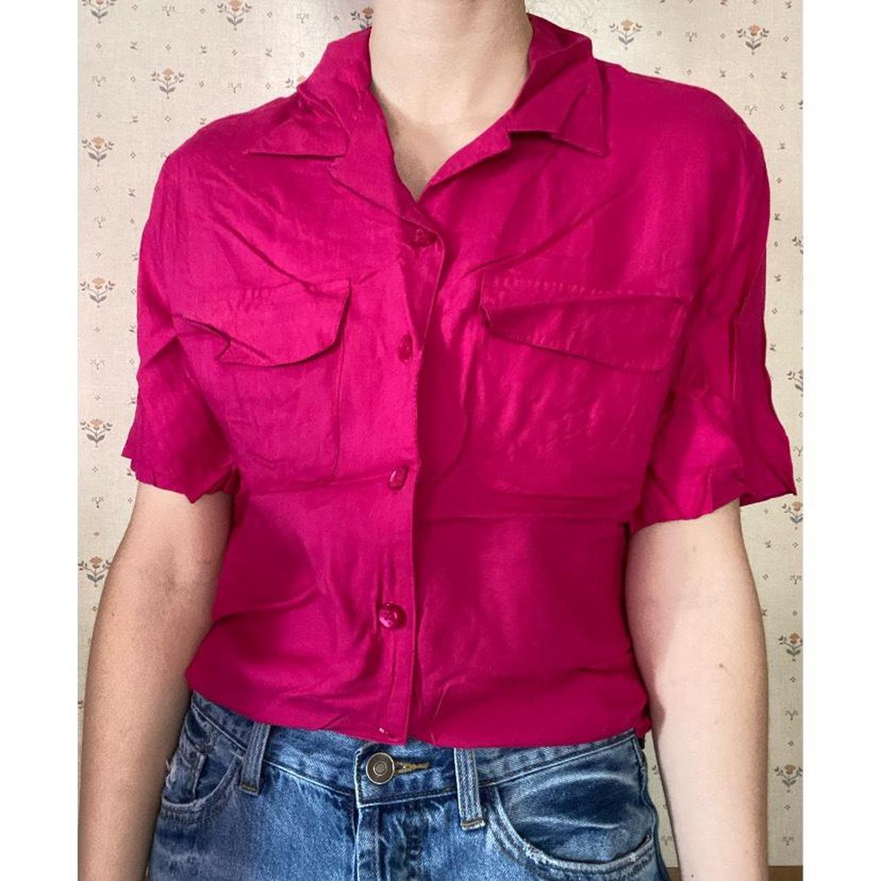 Pink button down shirt with pockets. Size small.... - Depop