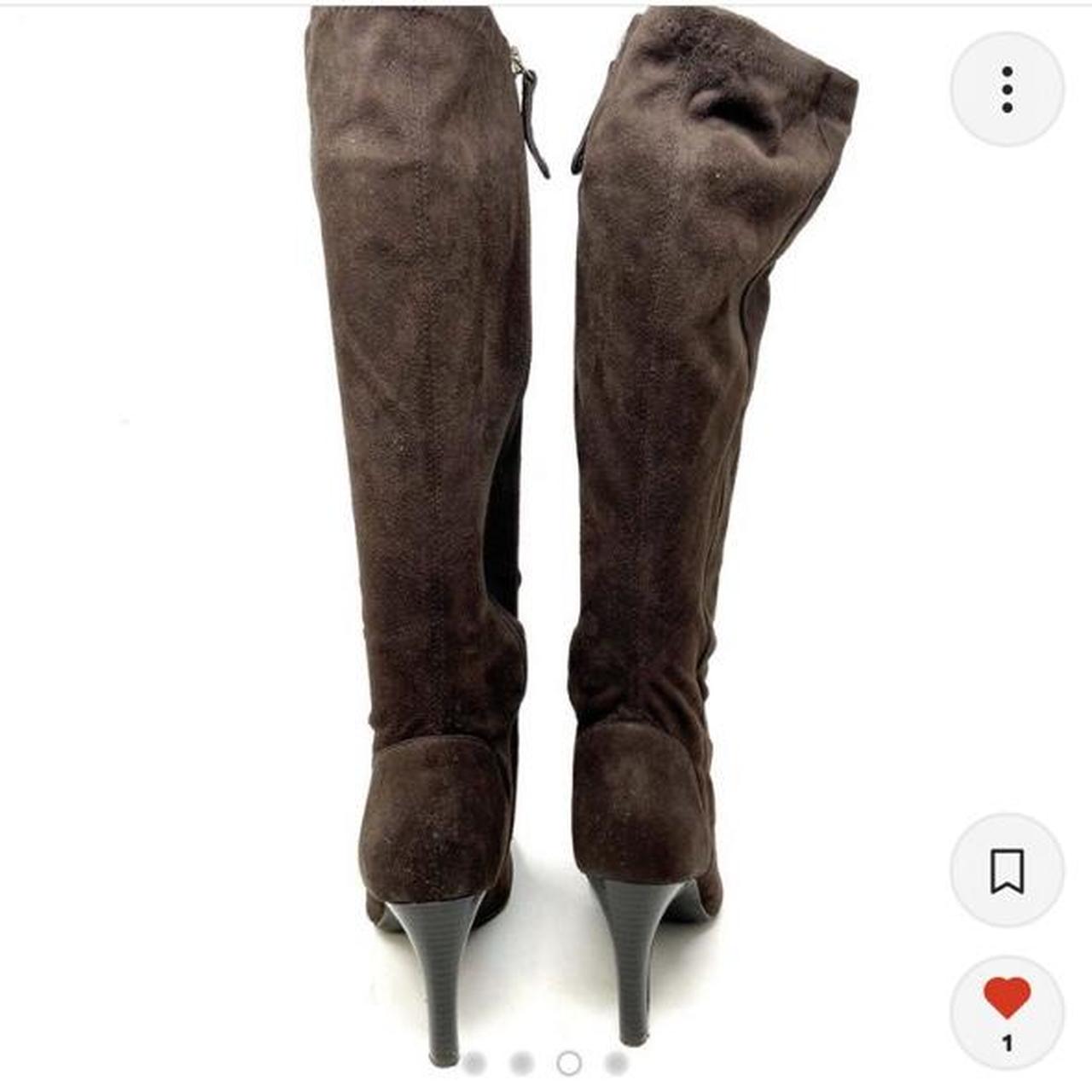 Brown Microsuede Tall Stiletto Heeled Boot. Calf... - Depop