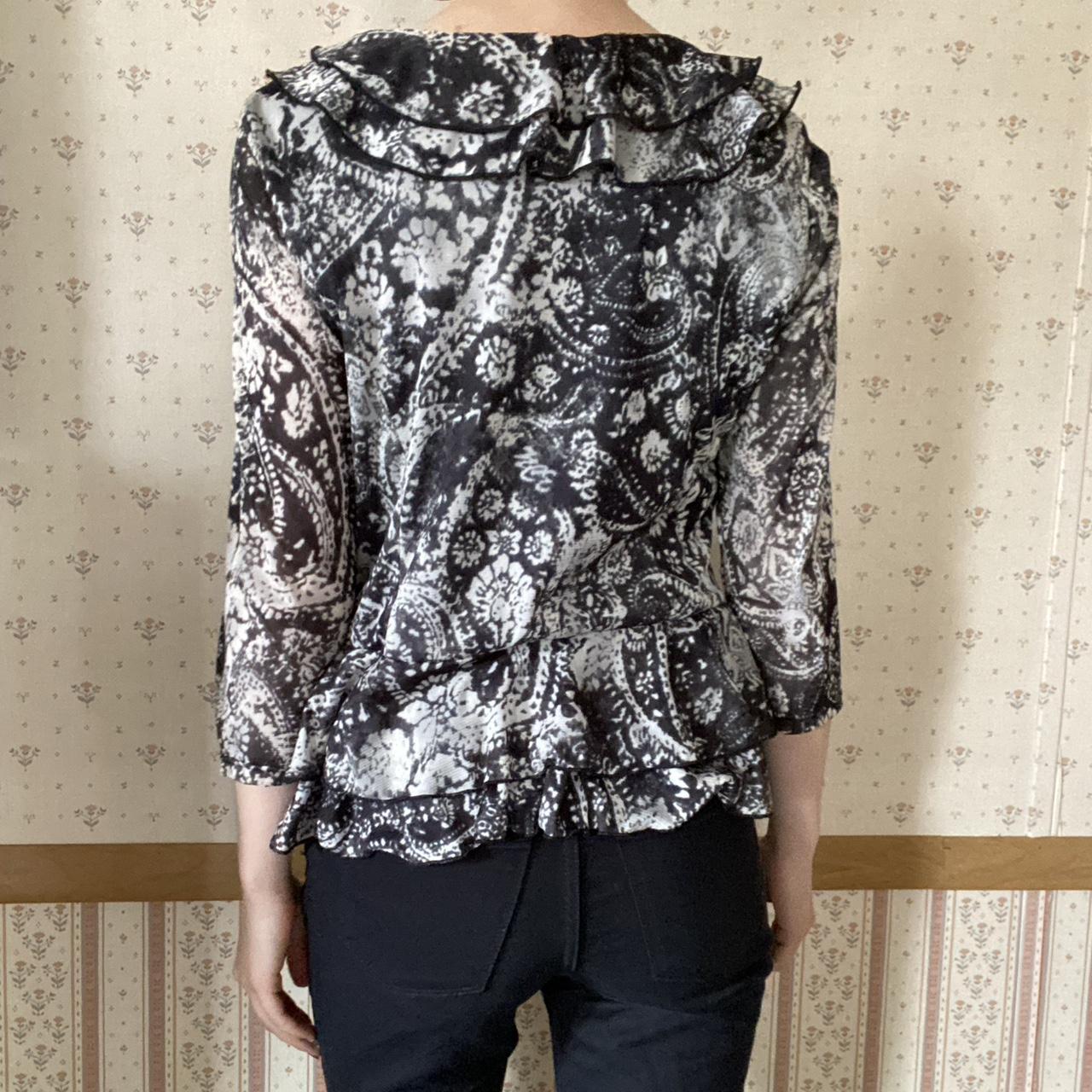 Black/white/grey ruffle blouse by Notations. Size... | Depop