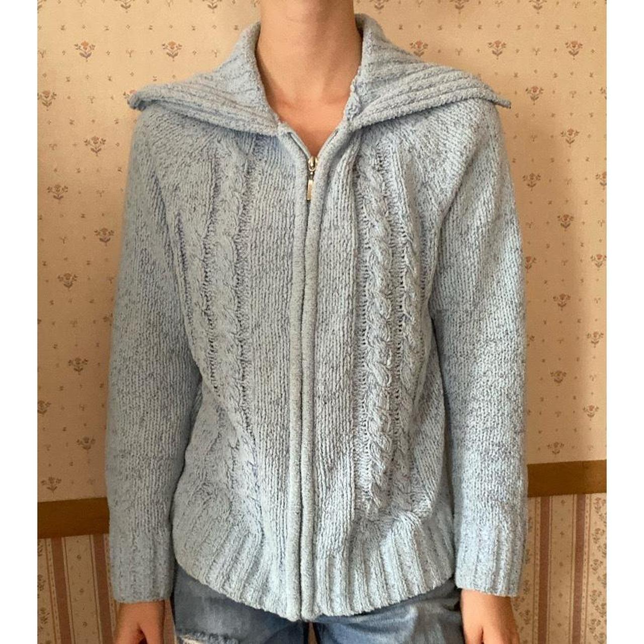 Light blue, soft, velvety, zip up, knit jacket.... - Depop
