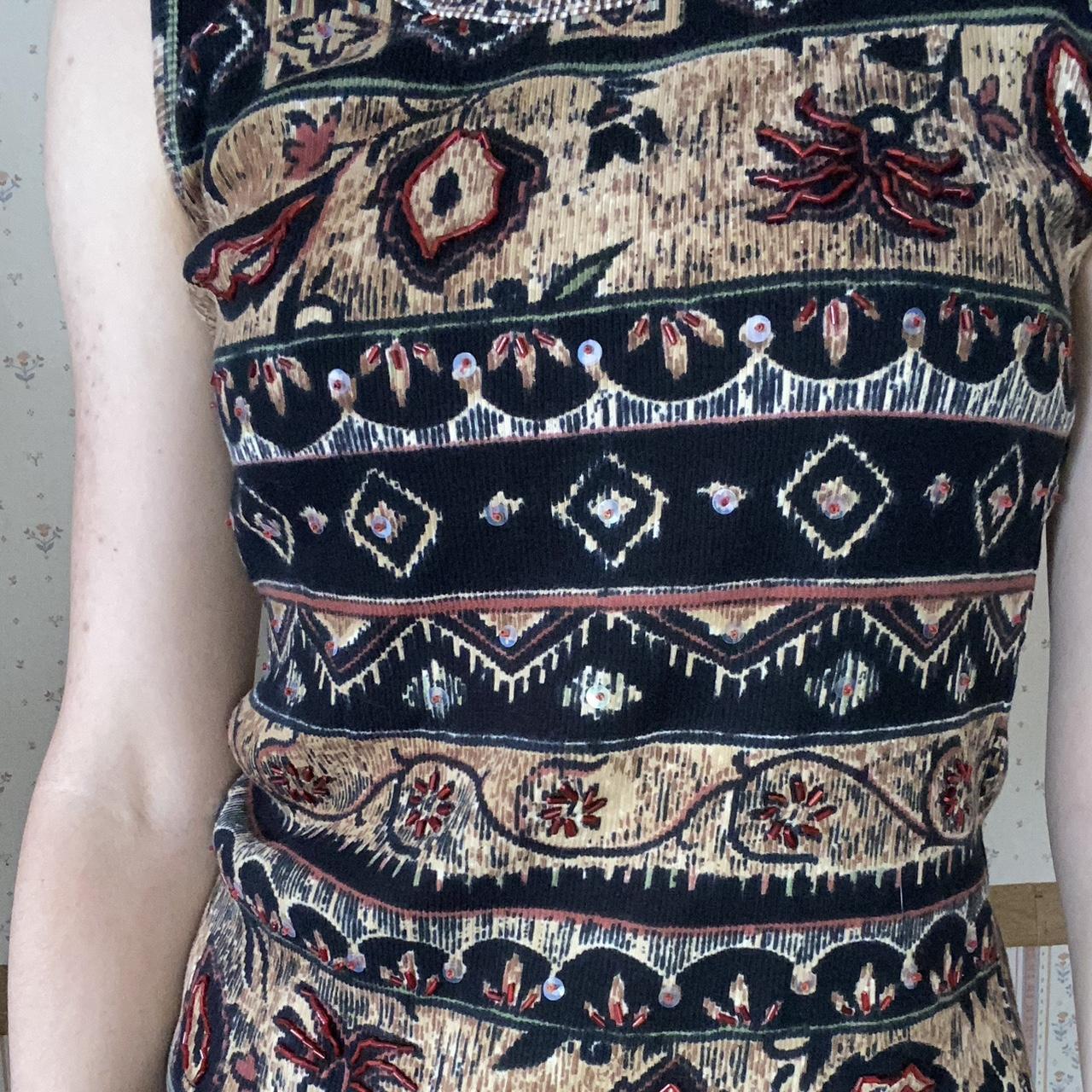 Mixed print ribbed tank top with embroidered beads... - Depop