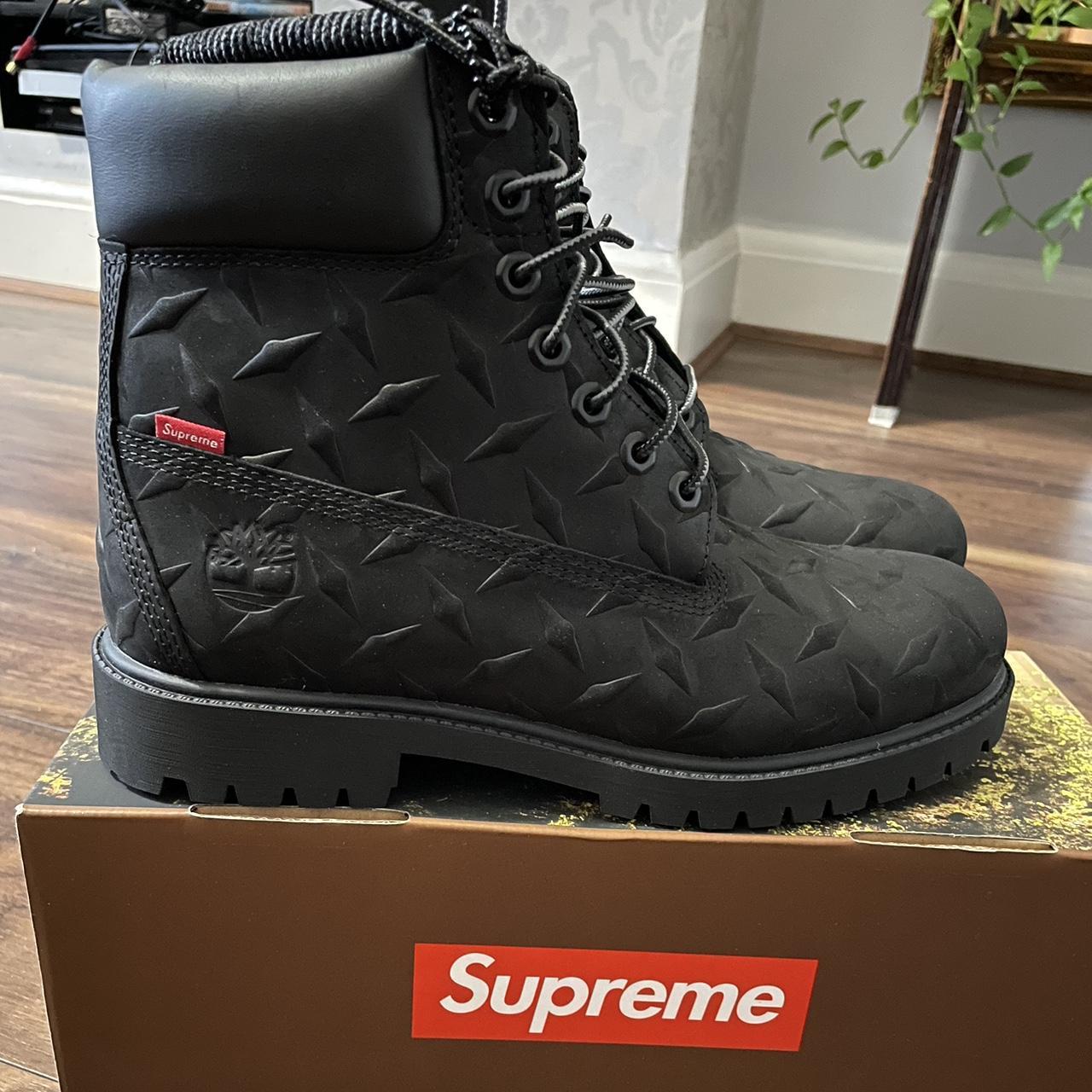 Black UK 8.5 US 9 supreme black timberlands... - Depop