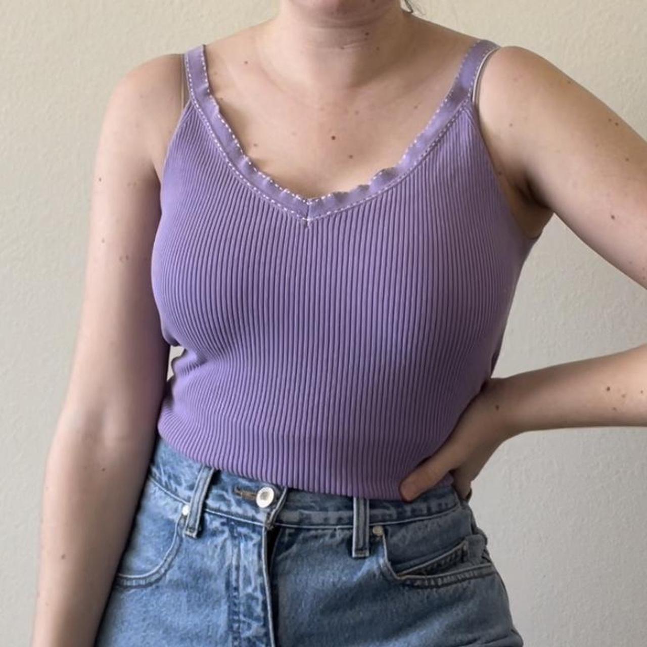 Vintage y2k lavender lilac purple ribbed tank... - Depop
