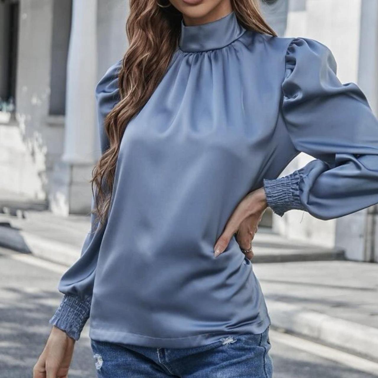 *BRAND NEW* SHEIN Satin Puff Sleeve Blouse Dusty... - Depop