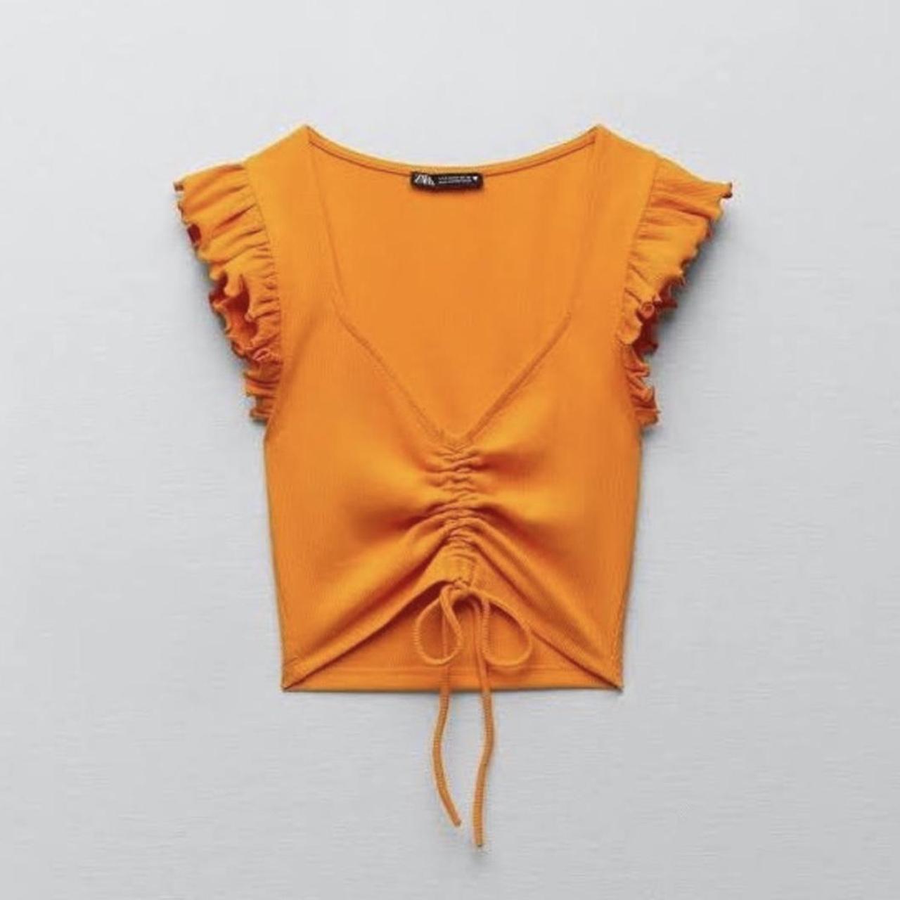 Zara Orange Ruffle Top - Depop