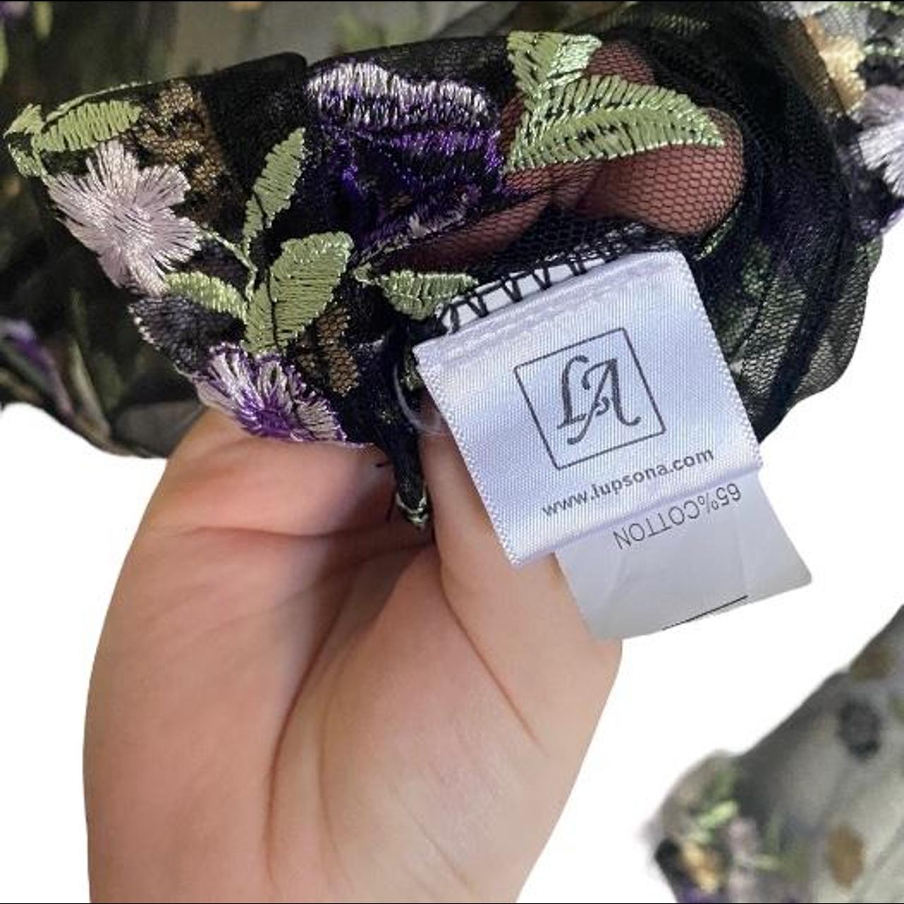 Cute dainty black mesh over top with embroidered... - Depop