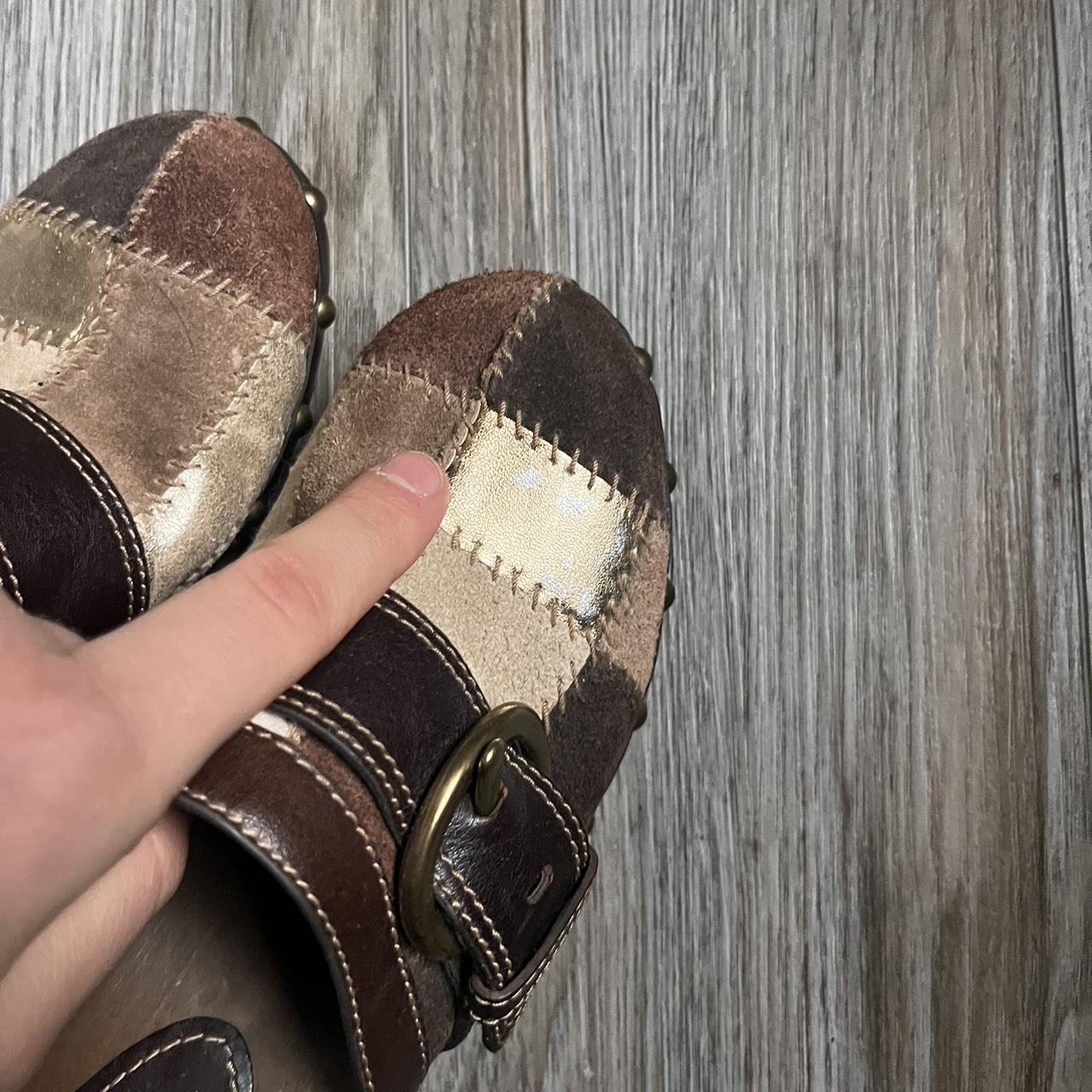 Coach brown and tan patchwork leather clogs. Flaw... | Depop