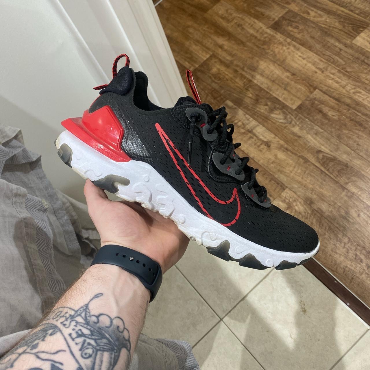 MENS NIKE REACTS, RED WHITE BLACK SIZE 10 CONDITION... - Depop