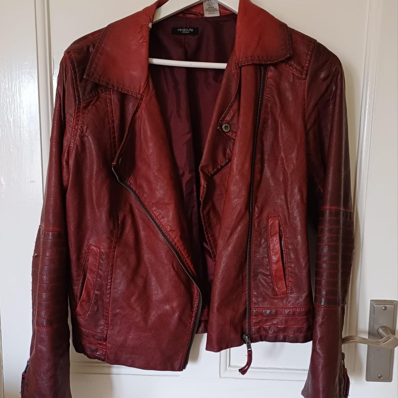 Red faux leather jacket by La Redoute Size 12, there... - Depop