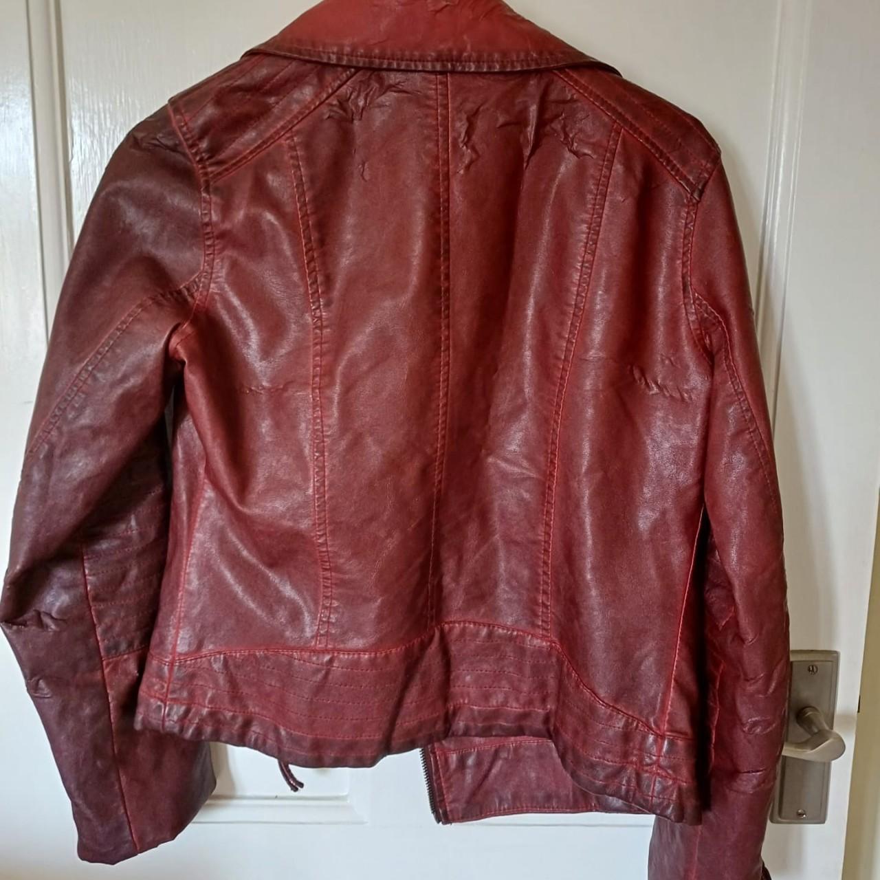 Red faux leather jacket by La Redoute Size 12, there... - Depop