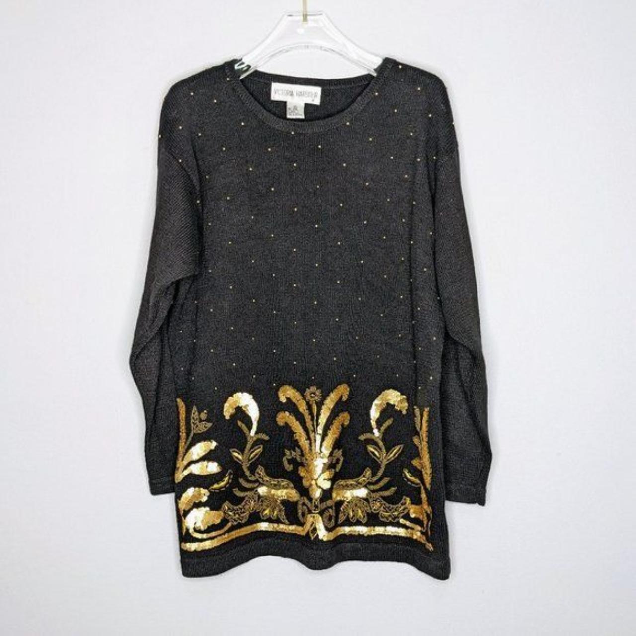 Women's Black and Gold Jumper | Depop