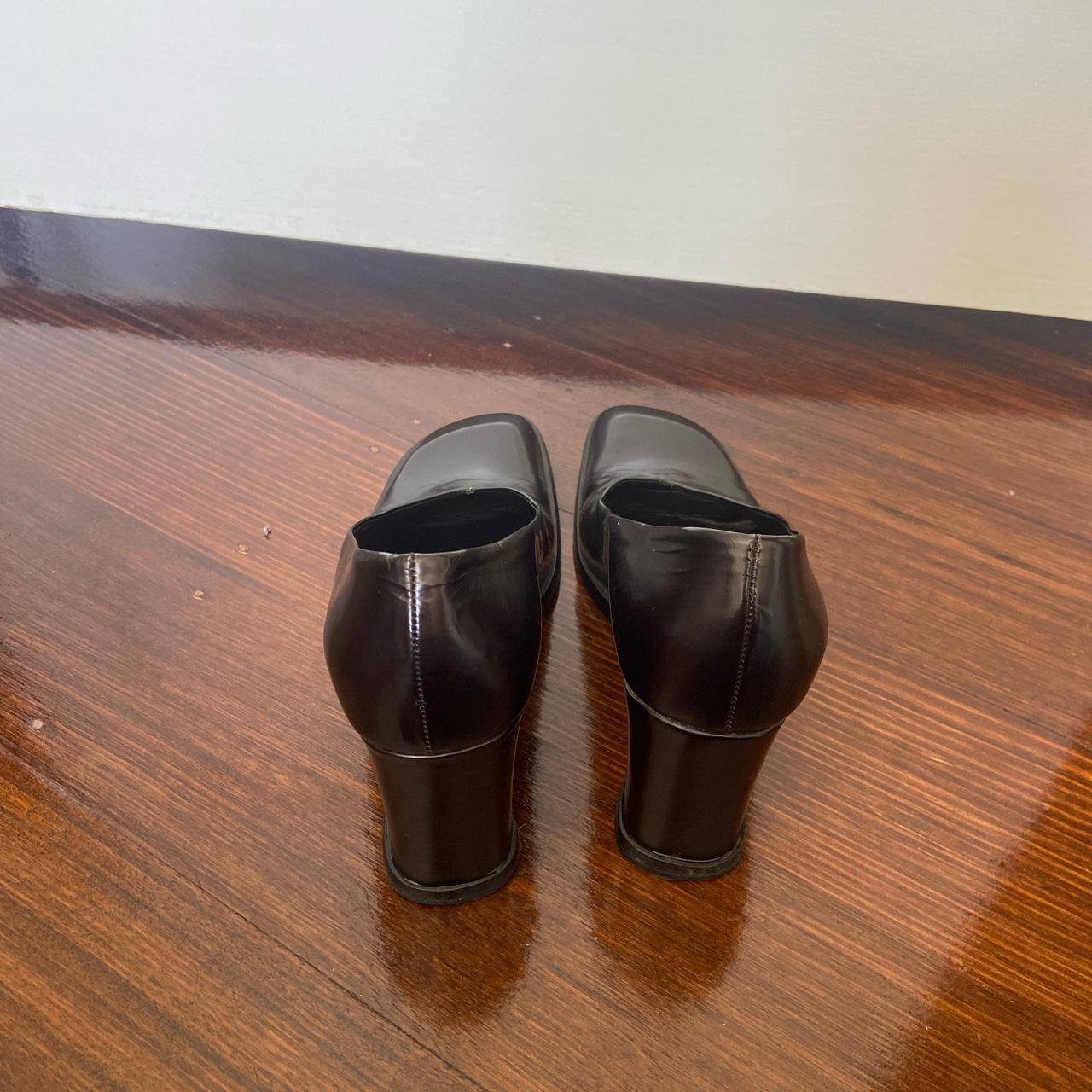 black leather authentic 90s mule wedge labelled... - Depop
