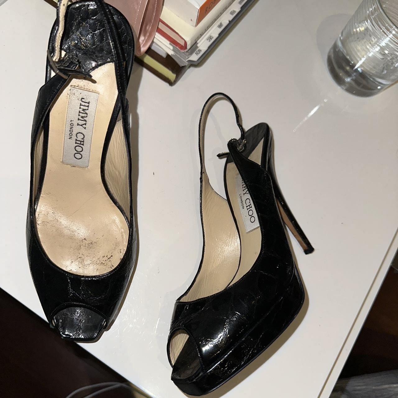 Vintage Jimmy Choo Open Toe pumps patent croc skin... - Depop