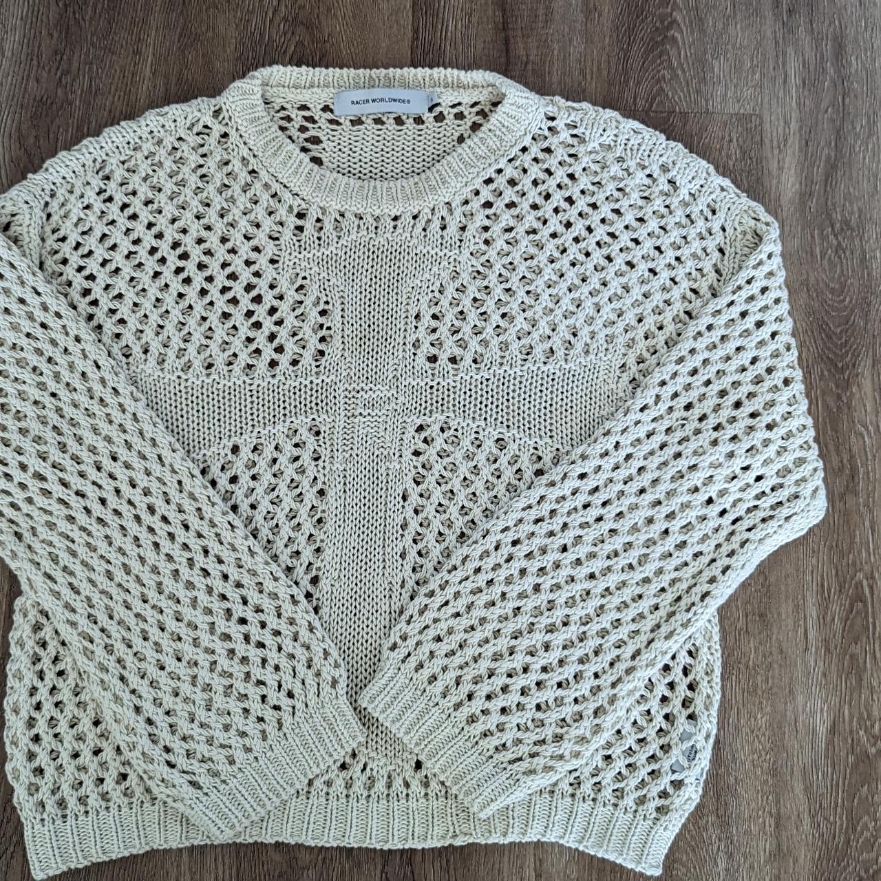 Racer Worldwide Beige Cross Net Sweater Worns... - Depop