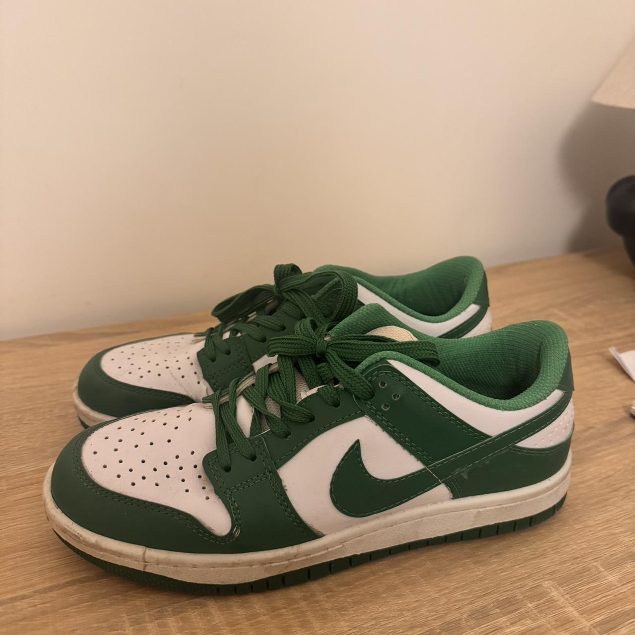 Green & White Nike Dunks. They have a small split in... | Depop