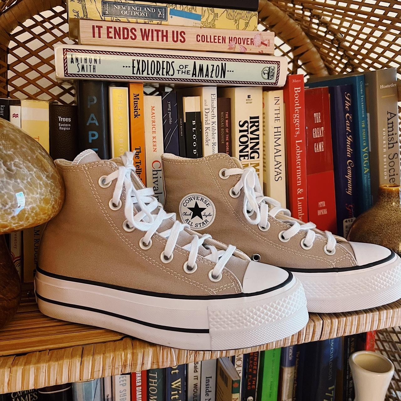 Converse platforms Beige/Light Brown converse... - Depop