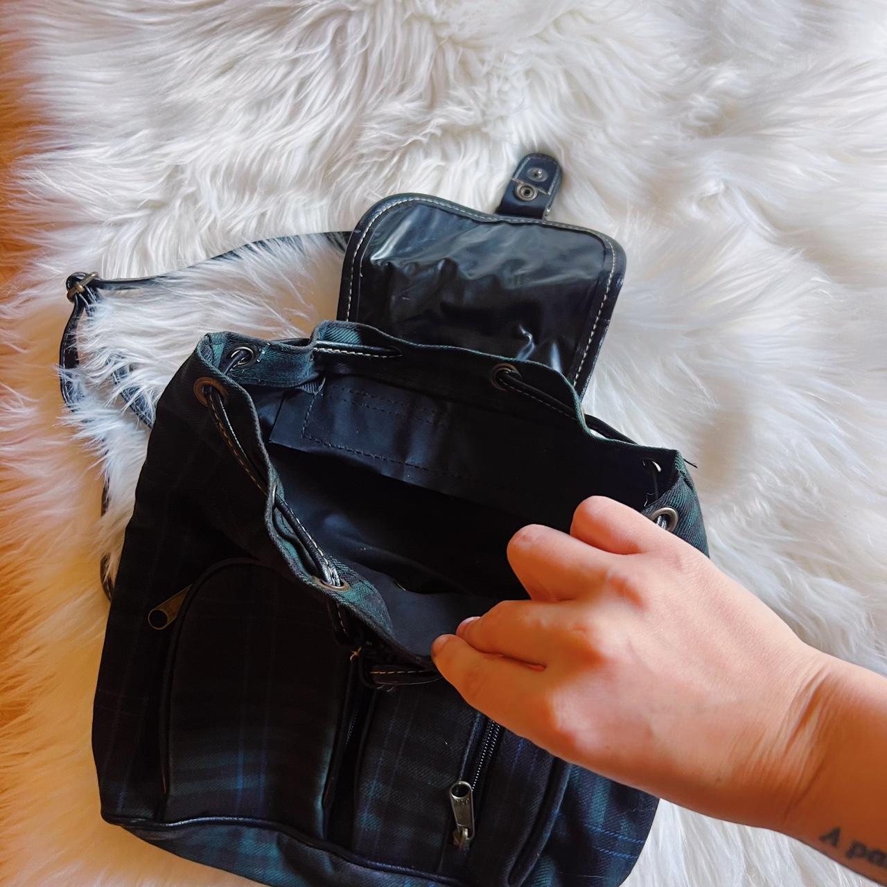 Mini backpack Vintage 90s green/black plaid mini... - Depop