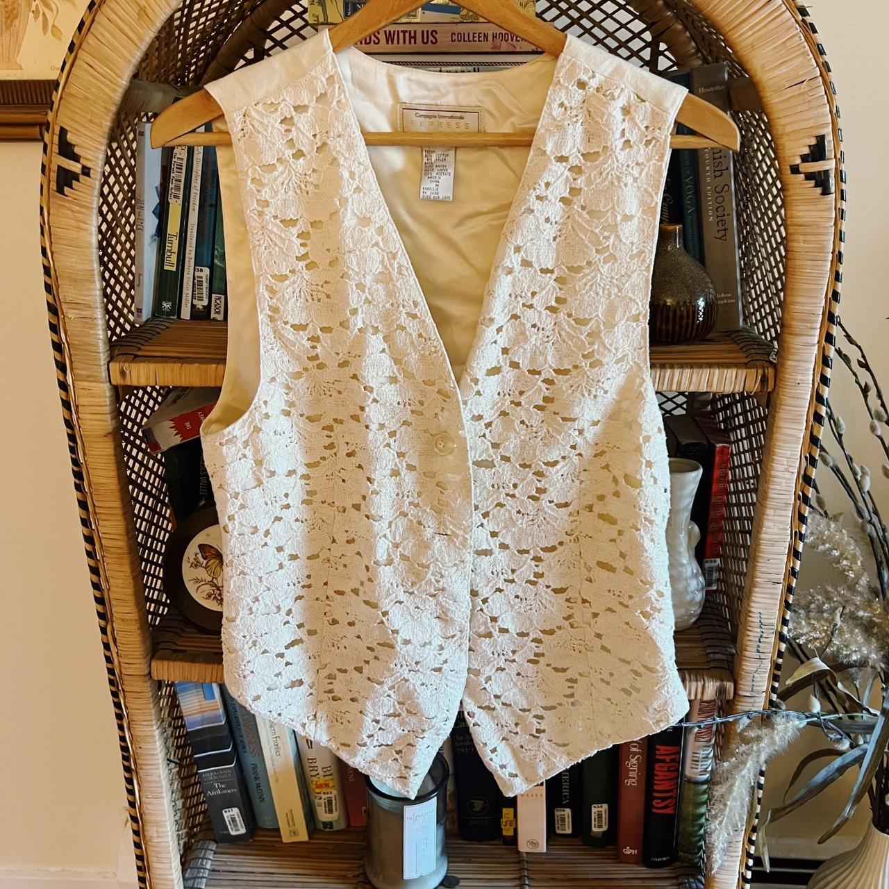 Express vest ️ Super cute vintage 90s cream lace... - Depop