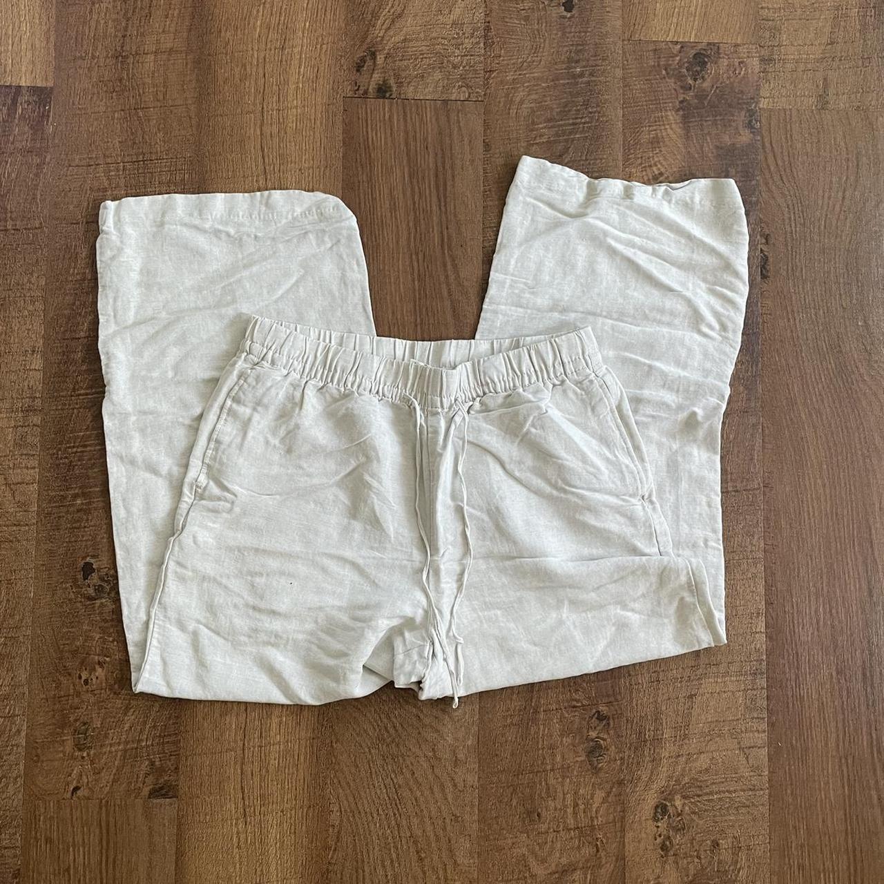 Light tan linen pants! Features an elastic waist and... - Depop