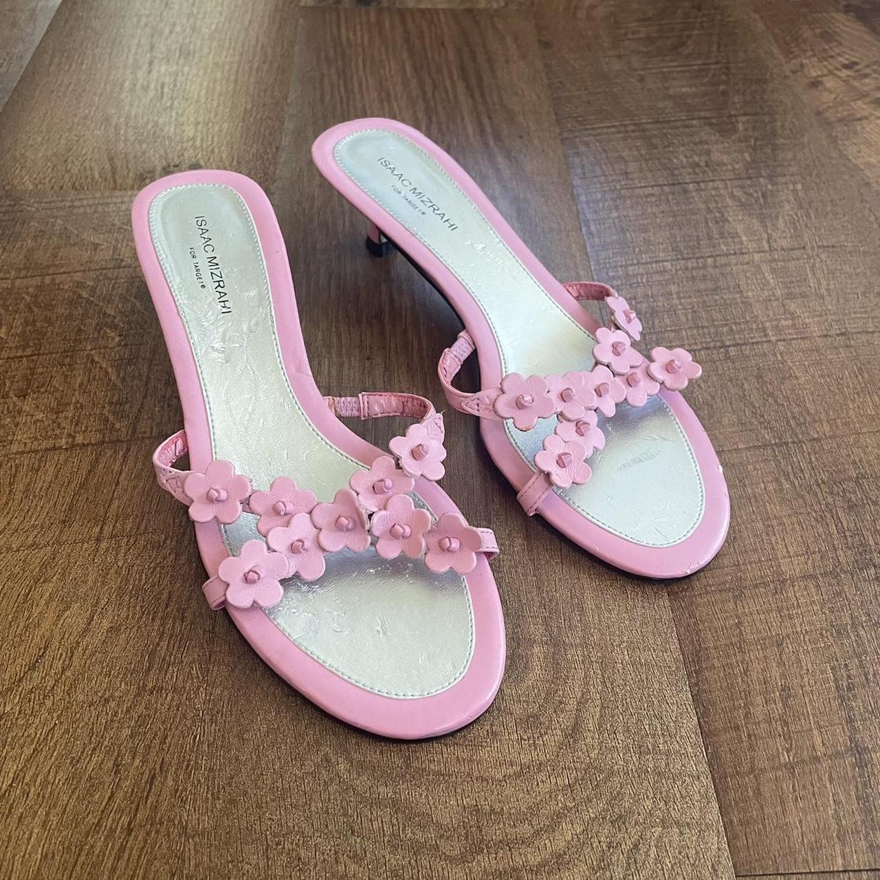Pink Floral Kitten Heels Adorable light pink... - Depop