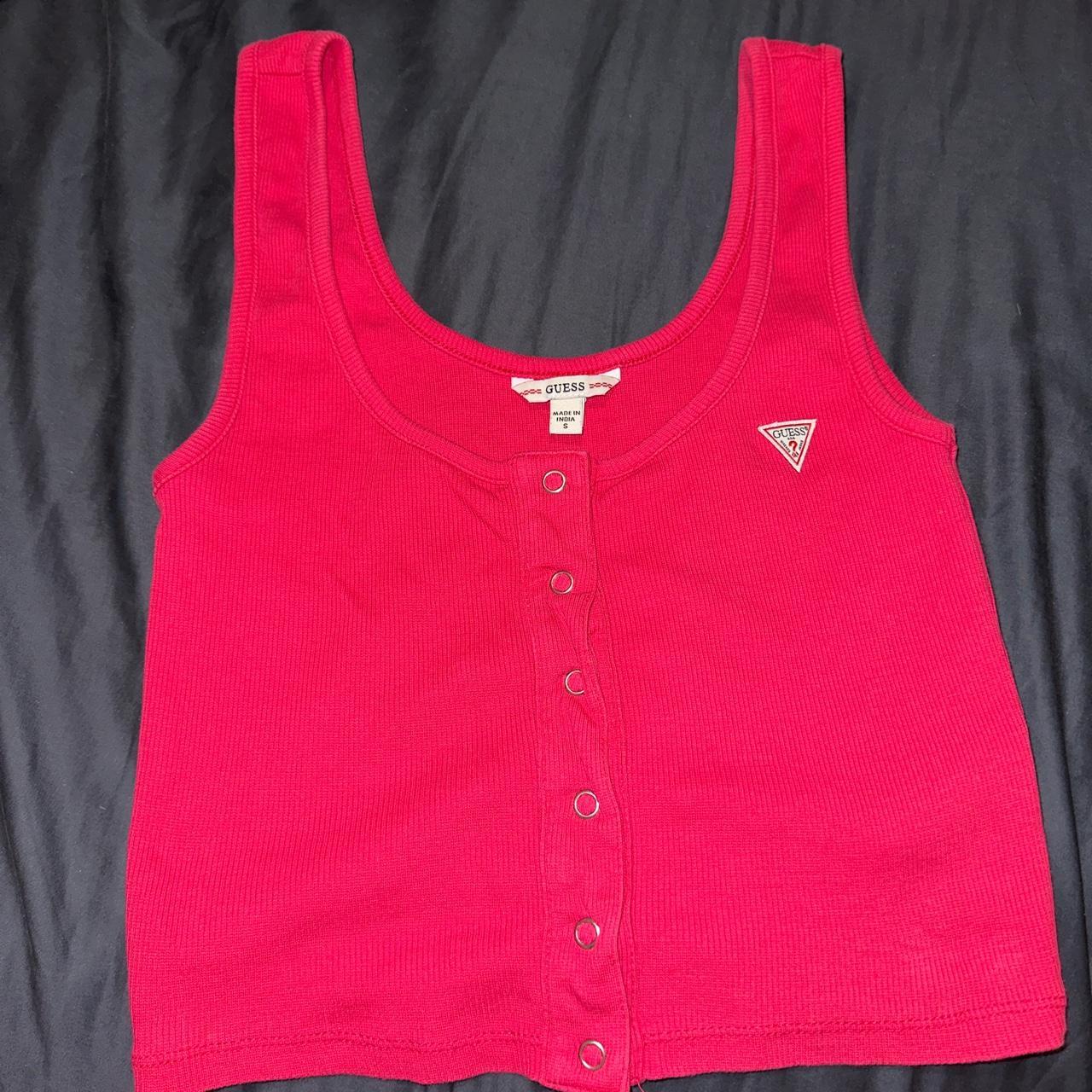 Hot pink guess top Needs an iron between the... - Depop