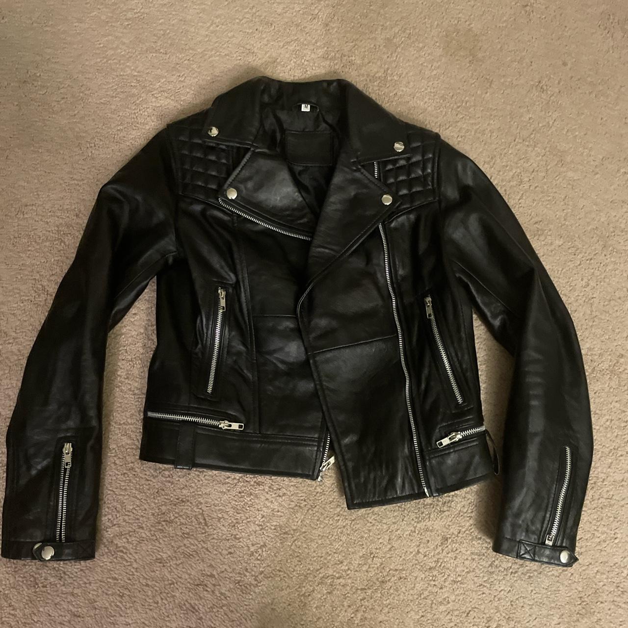 Authentic lamb skin leather biker jacket. Fits like... - Depop