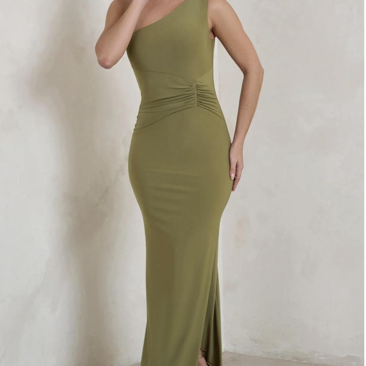 Club L London Olive Green One Shoulder Thigh Maxi... - Depop