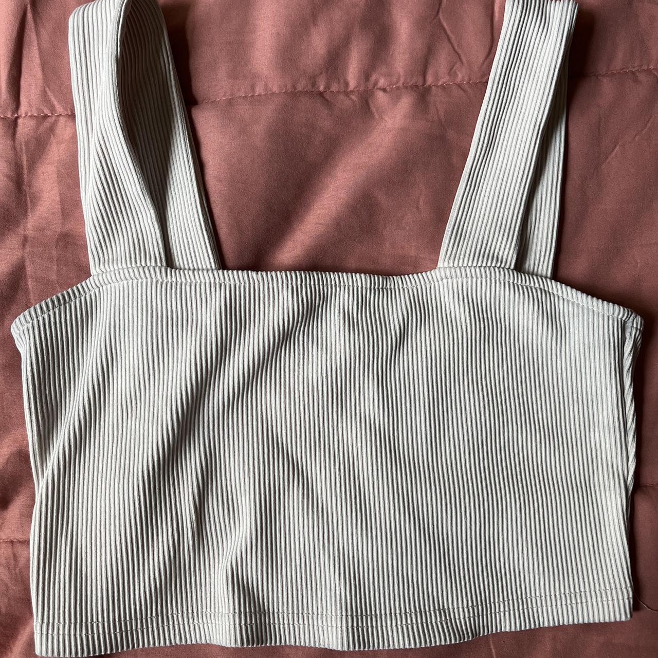 H&M light pink ribbed crop top. Mild water stains... - Depop