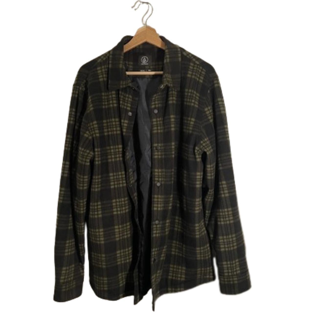 Volcom Black and Green Flannel, Large - Depop