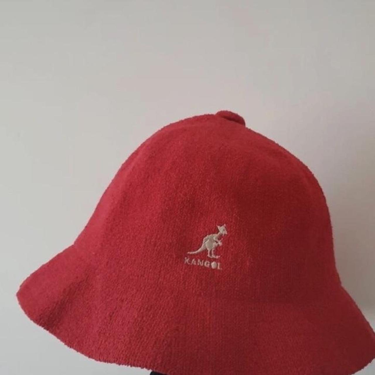 Red Kangol bucket hat, well used but still has... - Depop