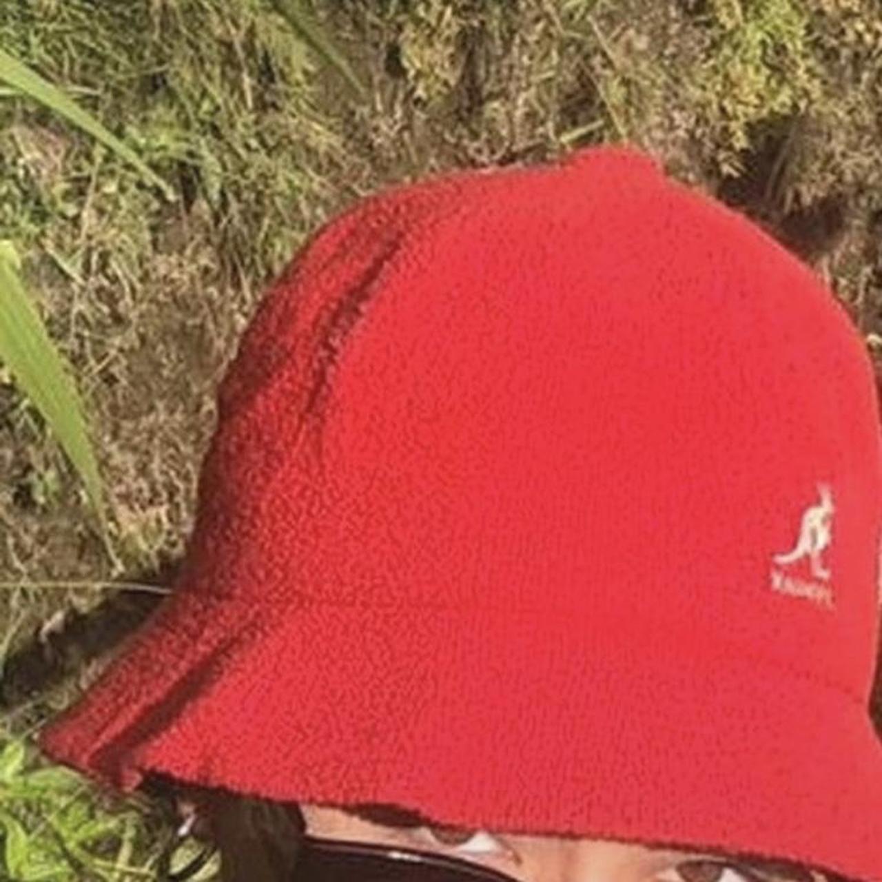 Red Kangol bucket hat, well used but still has... - Depop