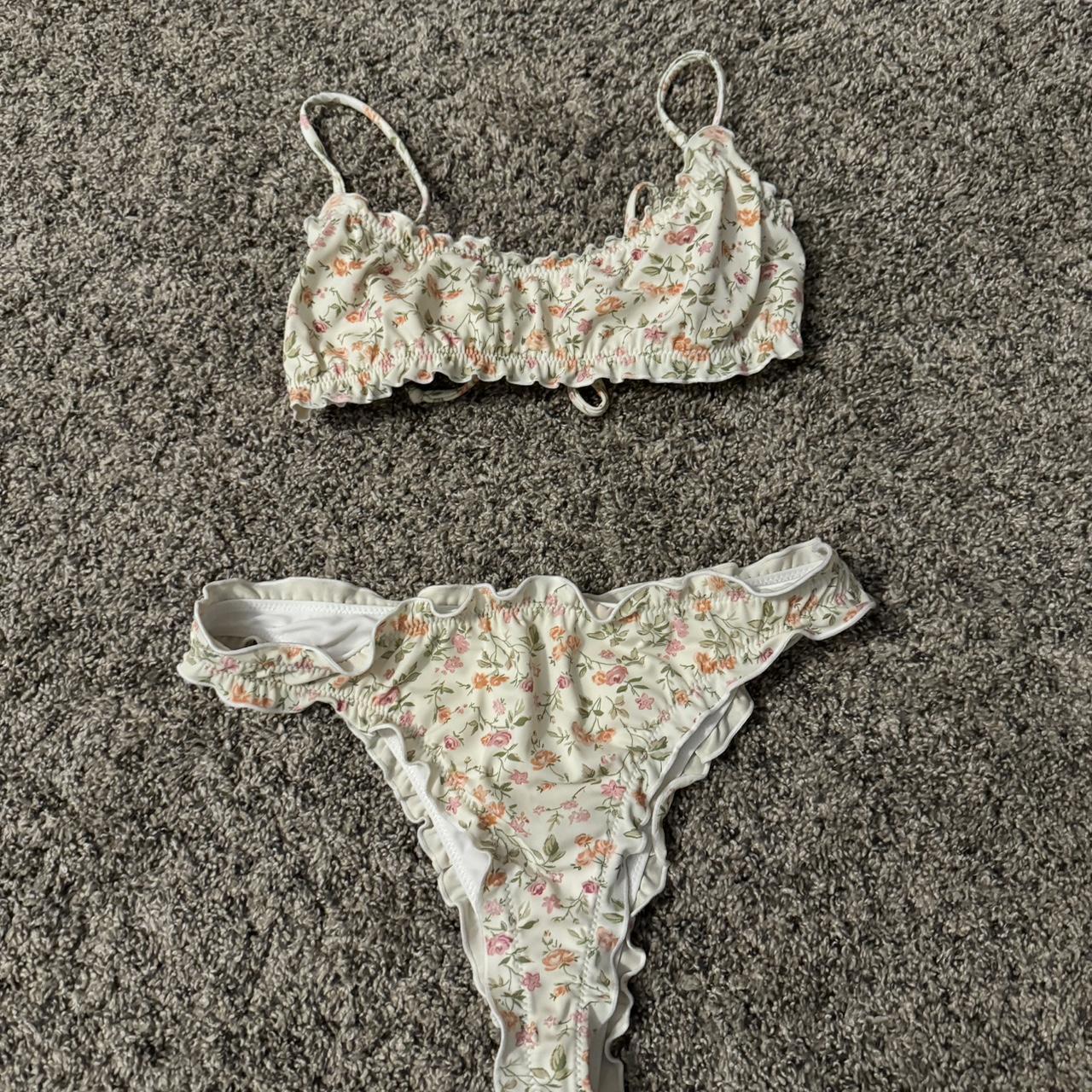 ruffle flower bikini super cute does have alter hem... - Depop
