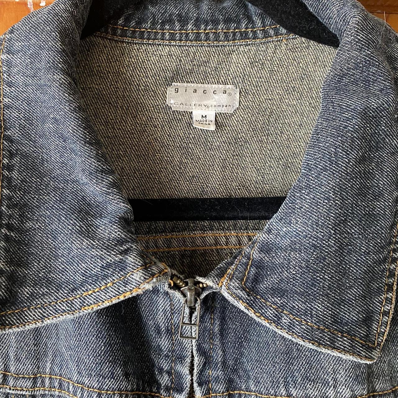 Distressed 2000s vintage denim zip up moto style... - Depop