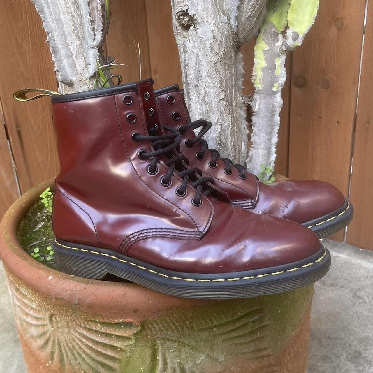 near brand new Doc Marten boots in Red, size 9 in... - Depop