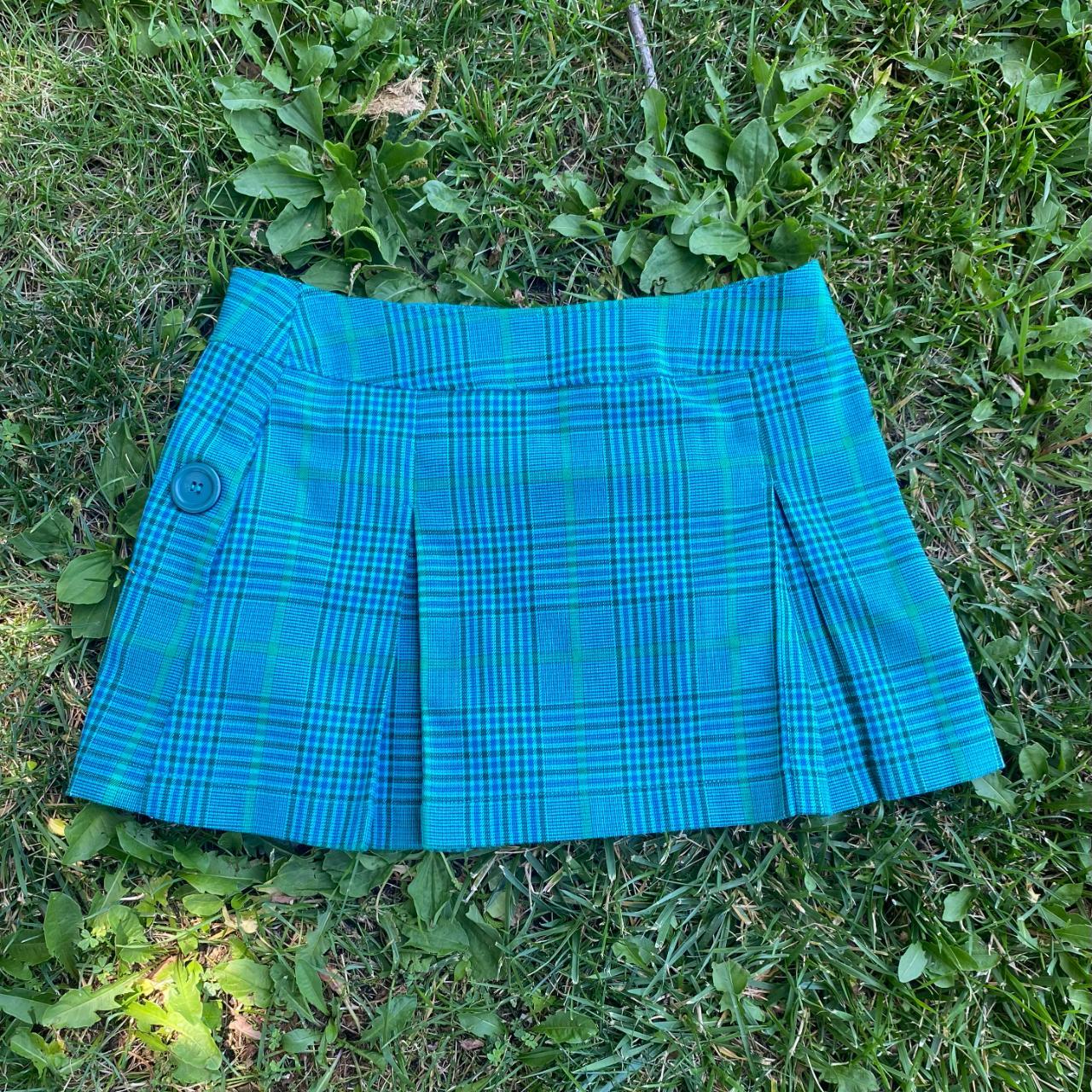 Blue plaid mini skirt Size 1 15" flat 12.5" length - Depop