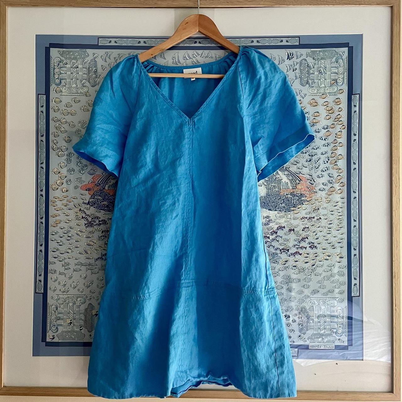 Seed Heritage - Linen V Neck Flutter Sleeve Mini... - Depop