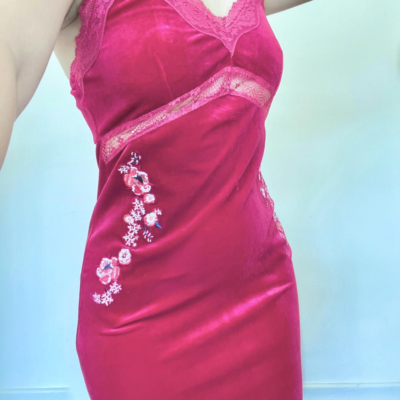 Velvet red dress with lace detailing Embroidered... - Depop