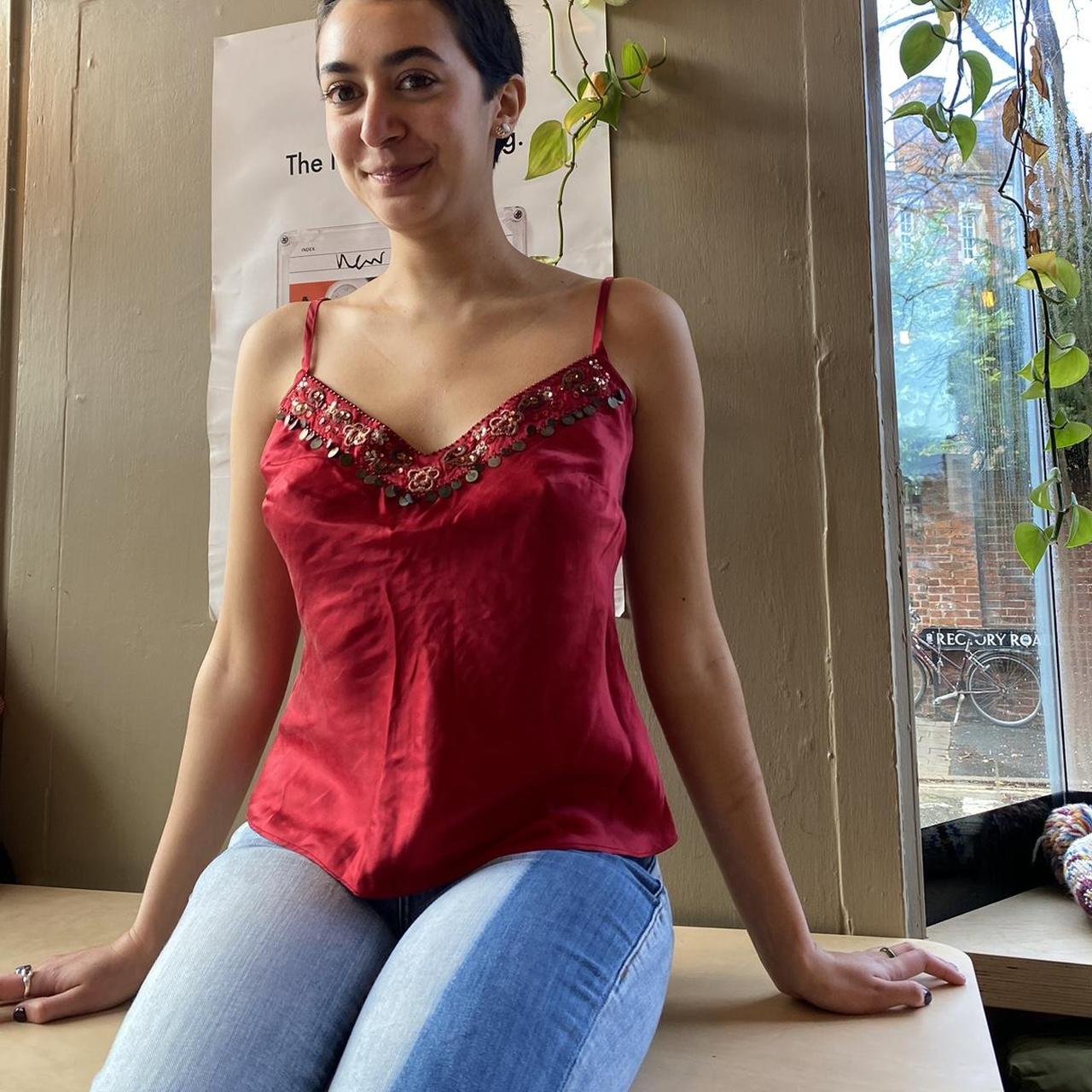 john rocha red silk cami seen on a UK 8 - Depop
