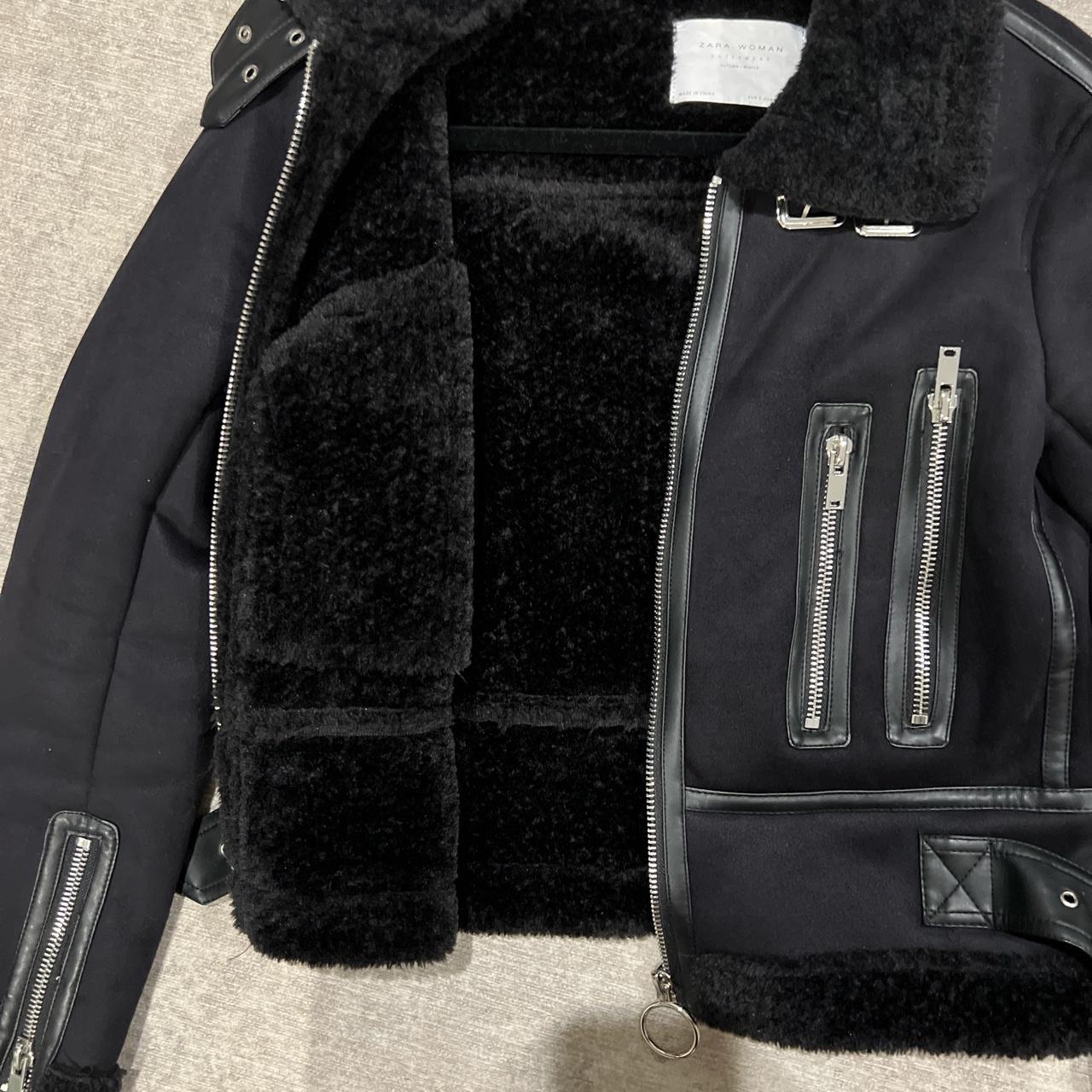 Zara black sherpa lined jacket with metal... - Depop