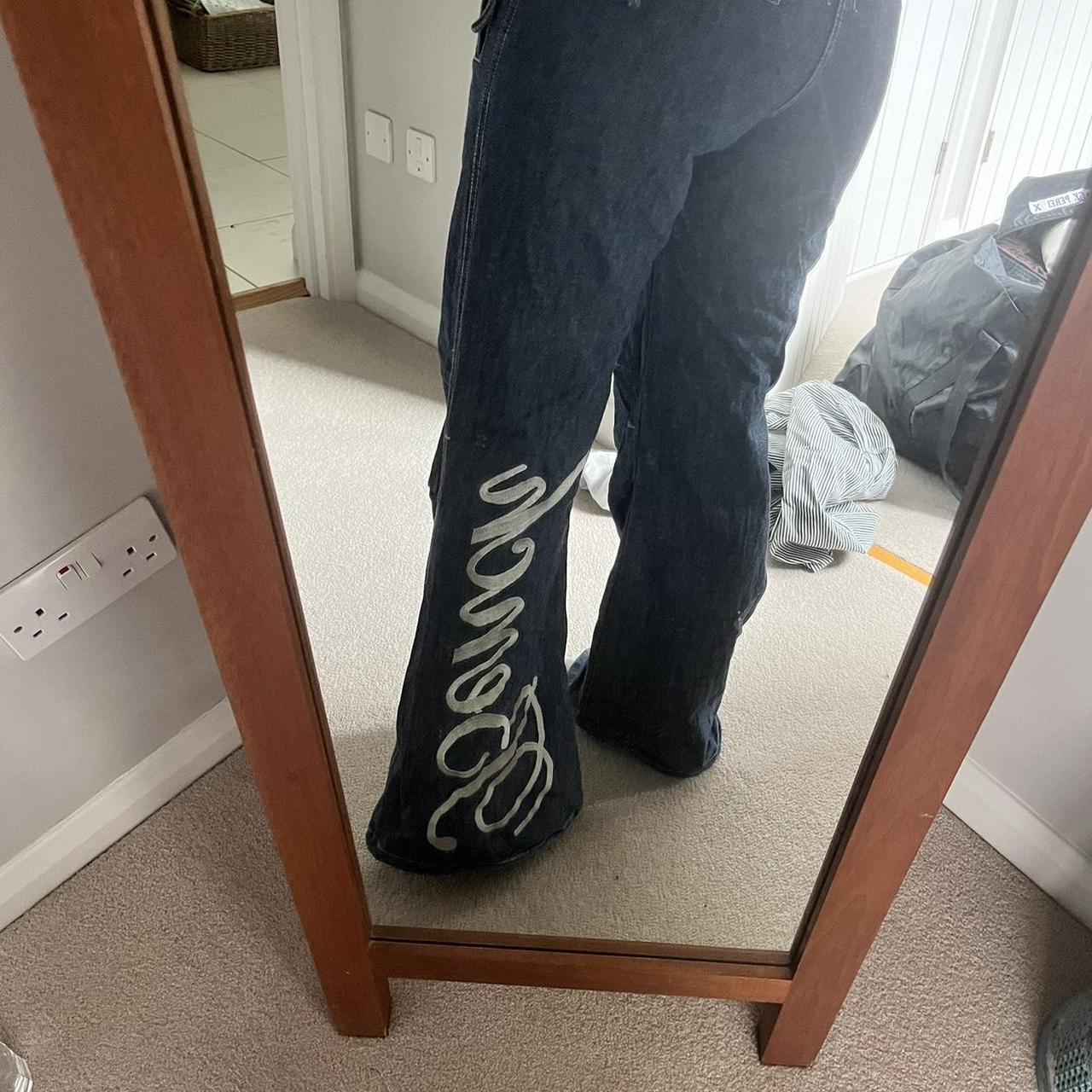 bench wide leg jeans with bench written up the back... - Depop