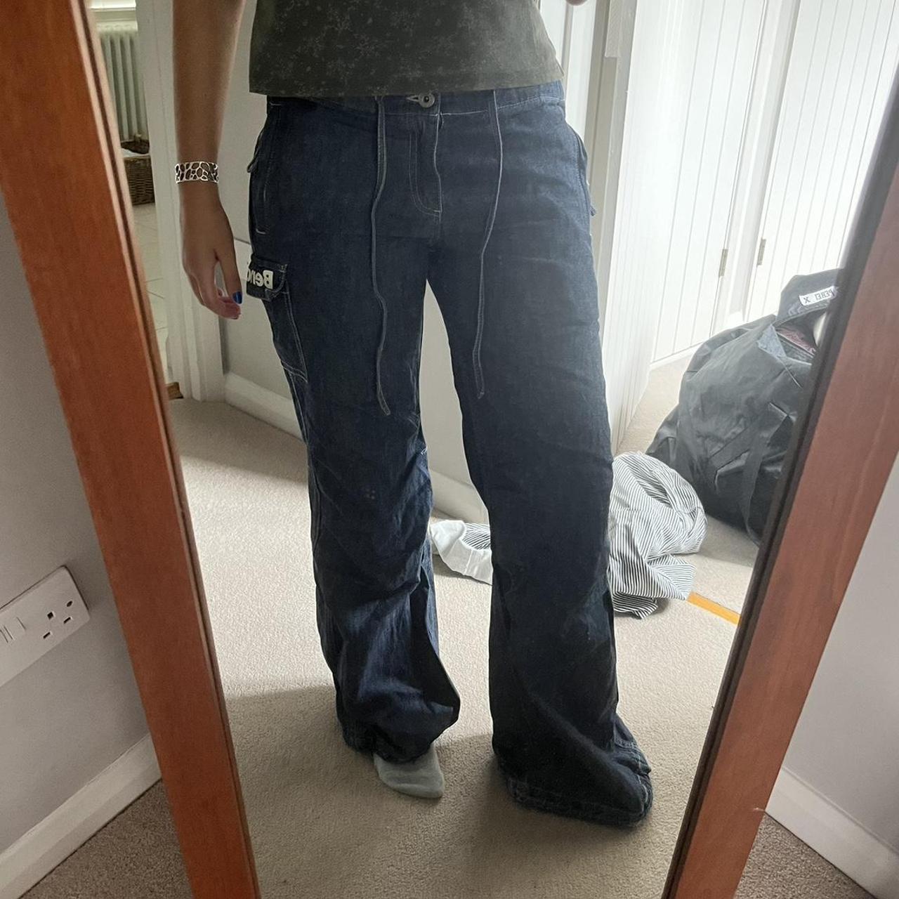bench wide leg jeans with bench written up the back... - Depop