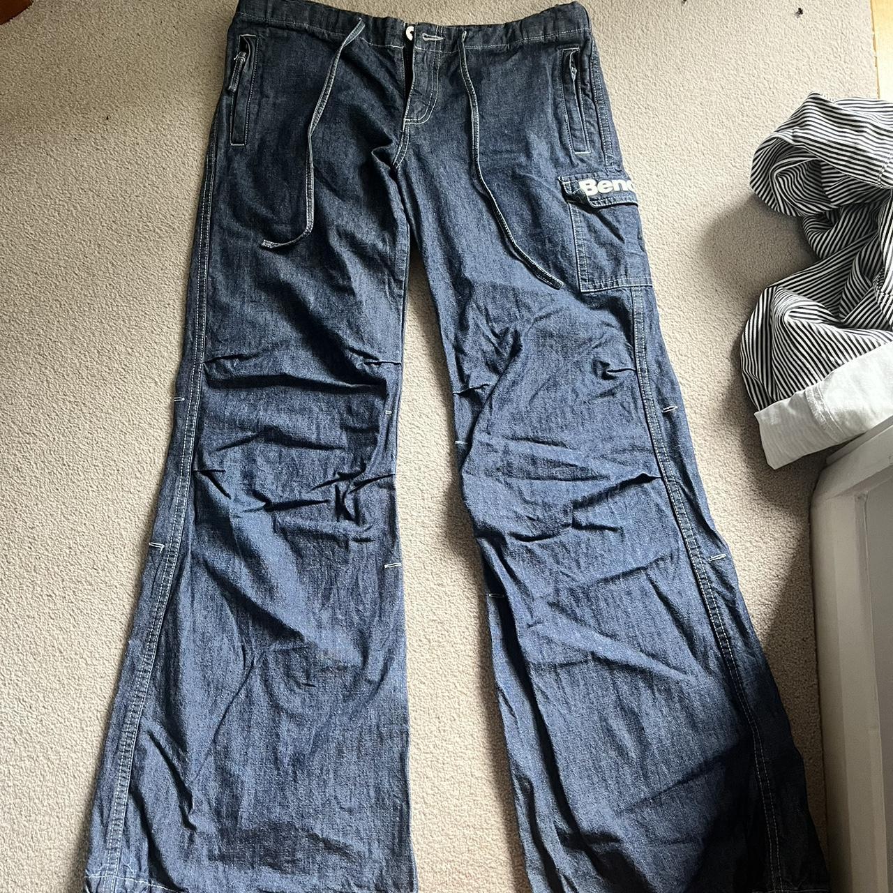 bench wide leg jeans with bench written up the back... - Depop