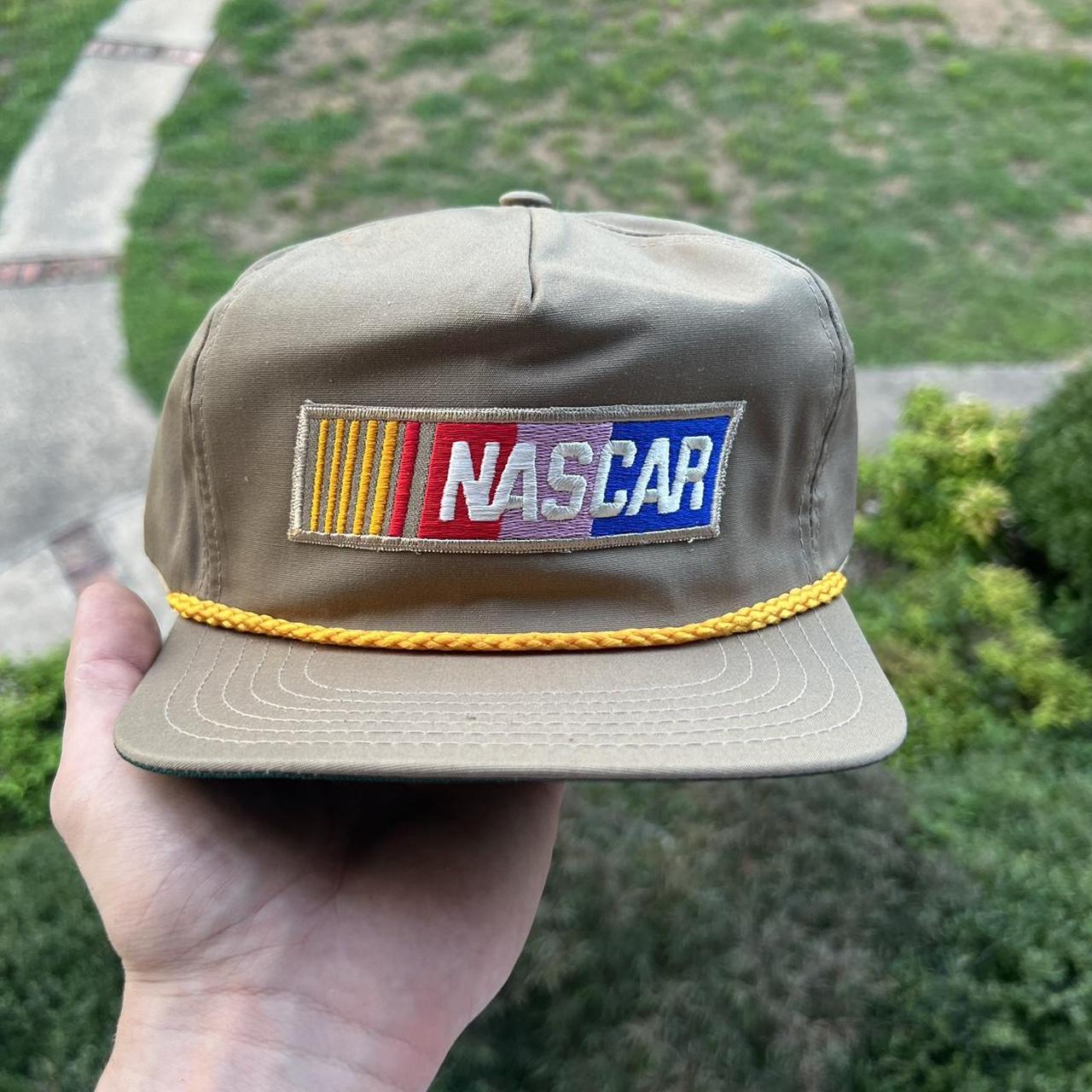 Vintage 90s Nascar Racing Light Brown Snapback Hat... - Depop