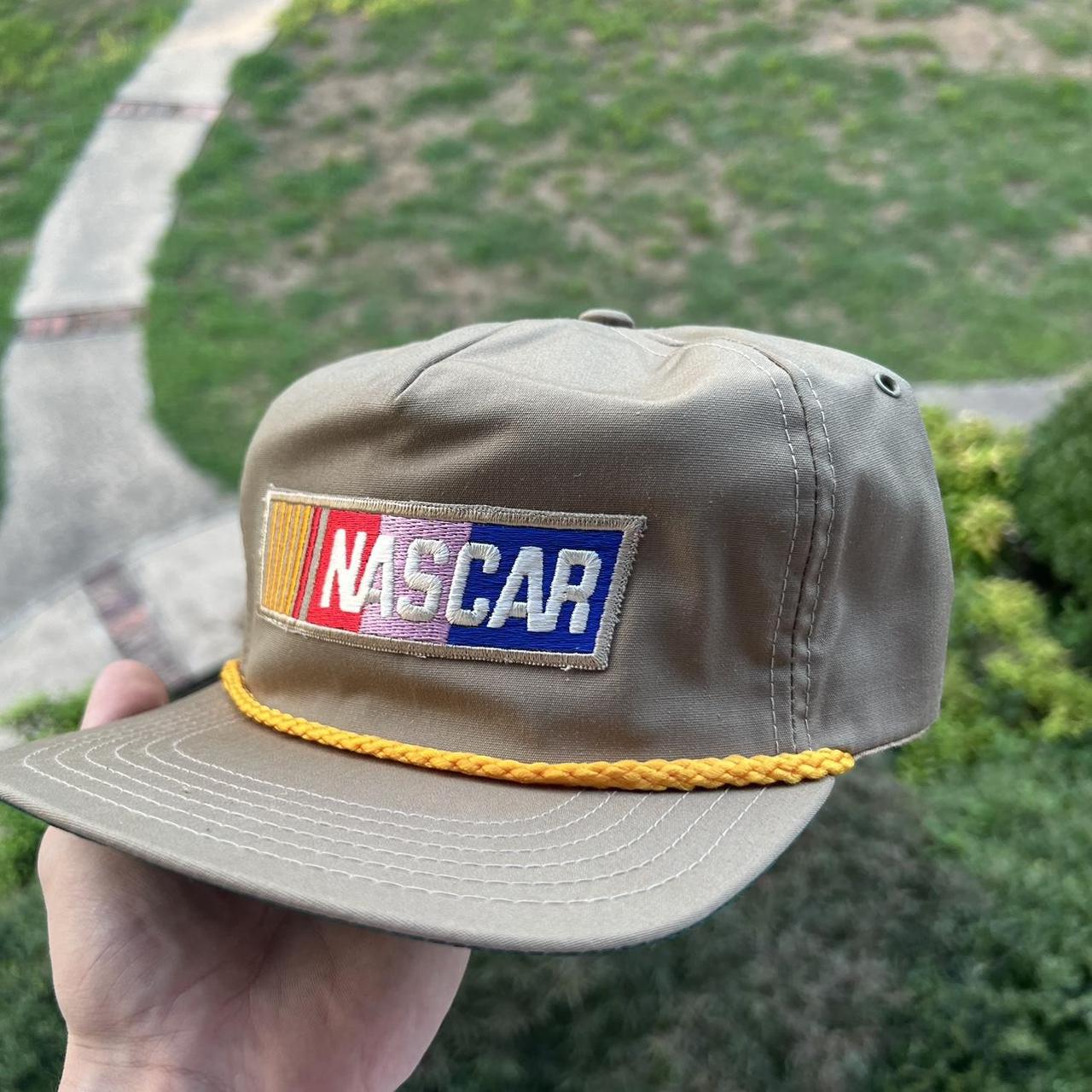 Vintage 90s Nascar Racing Light Brown Snapback Hat... - Depop