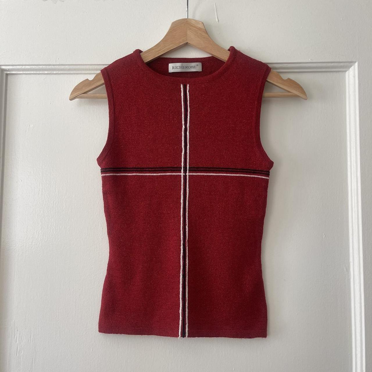 vintage 90’s red top • metallic burgundy... - Depop