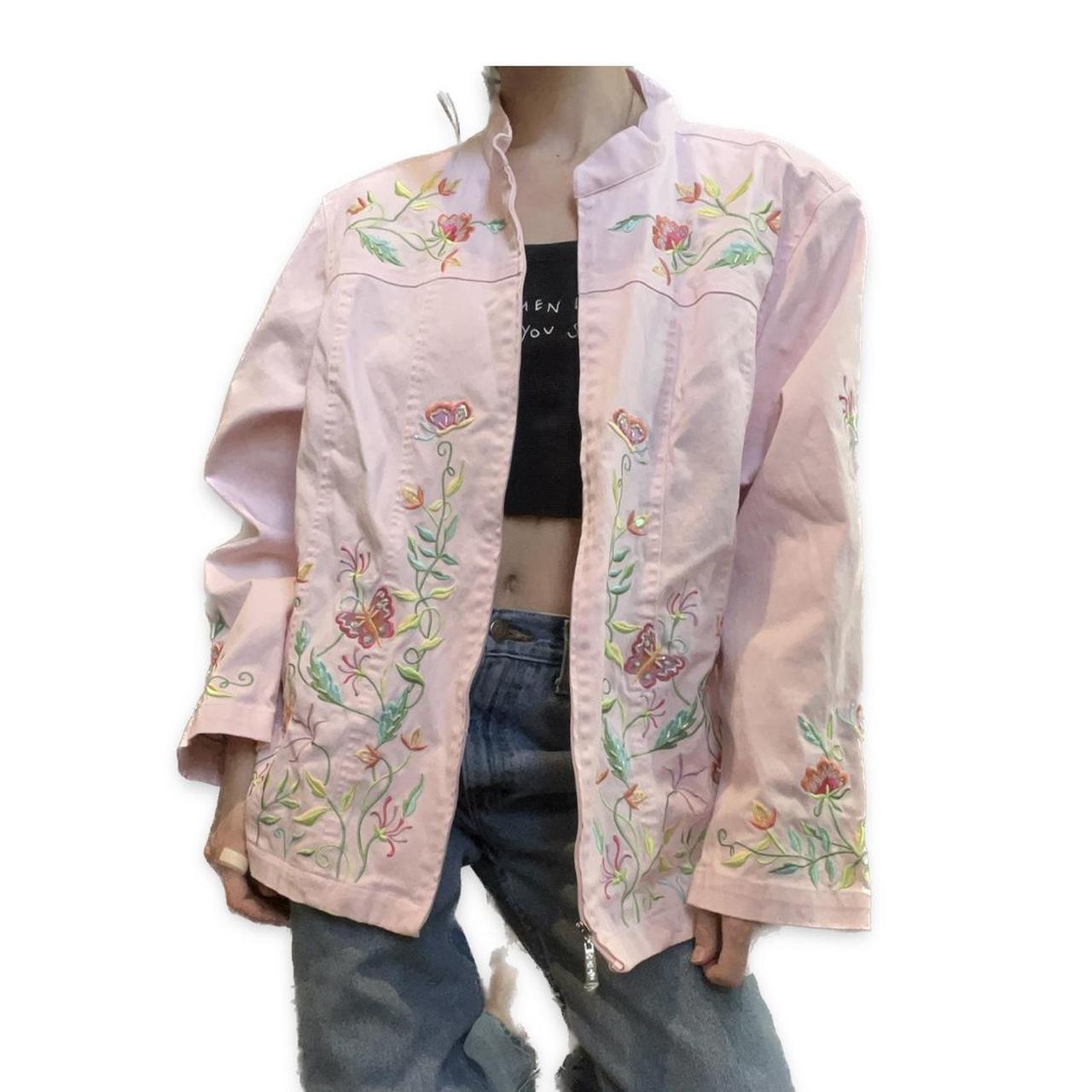 Super cute baby pink cargo jacket with butterfly and... - Depop