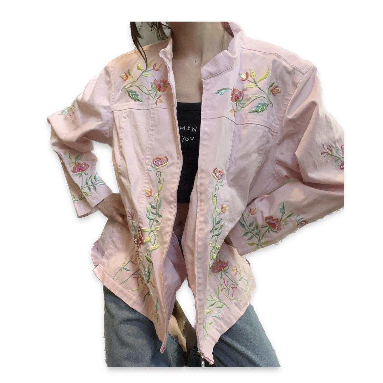 Super cute baby pink cargo jacket with butterfly and... - Depop