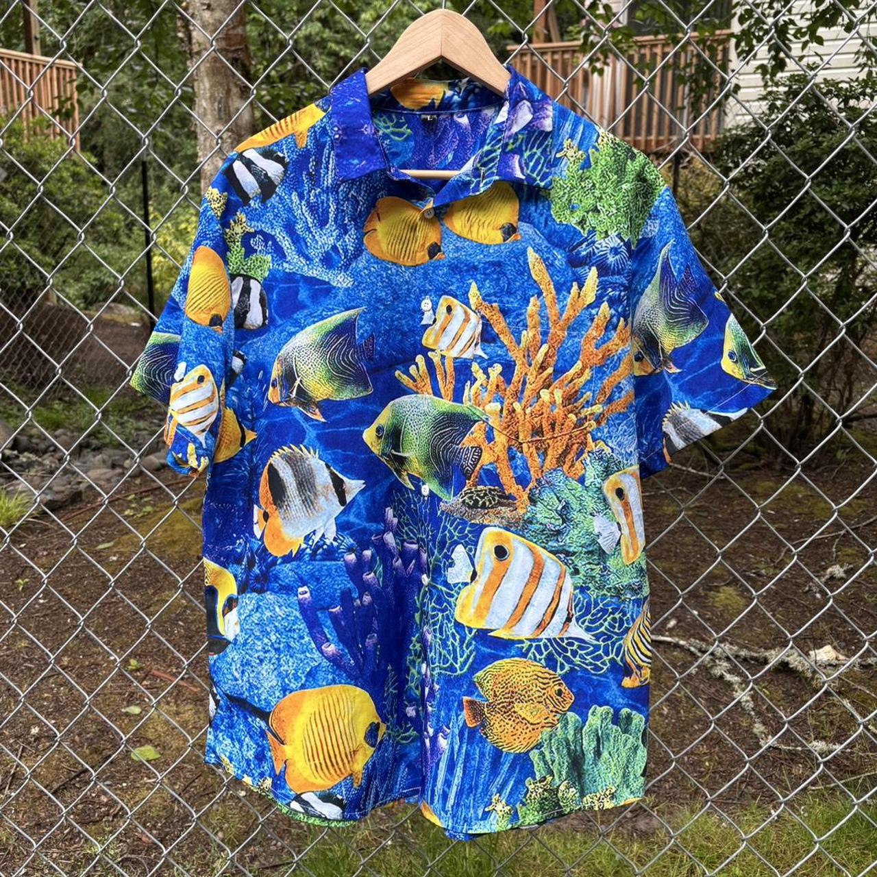 🫧 🐠 Frutiger Aero button up. Blue and multi-coloured... | Depop