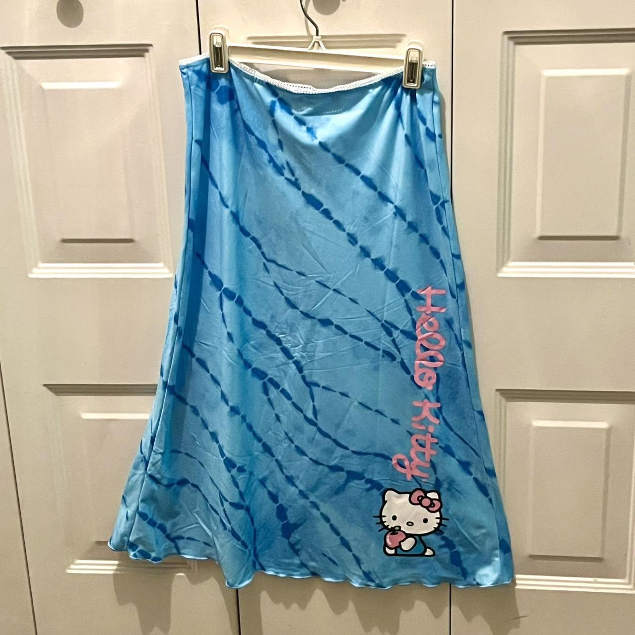 Shein Hello Kitty blue tie dye midi slip skirt.... | Depop